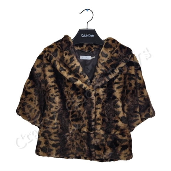 Calvin Klein | Jackets & Coats | Calvin Klein Leopard Print Luxurious Short Faux Fur Coat With ...